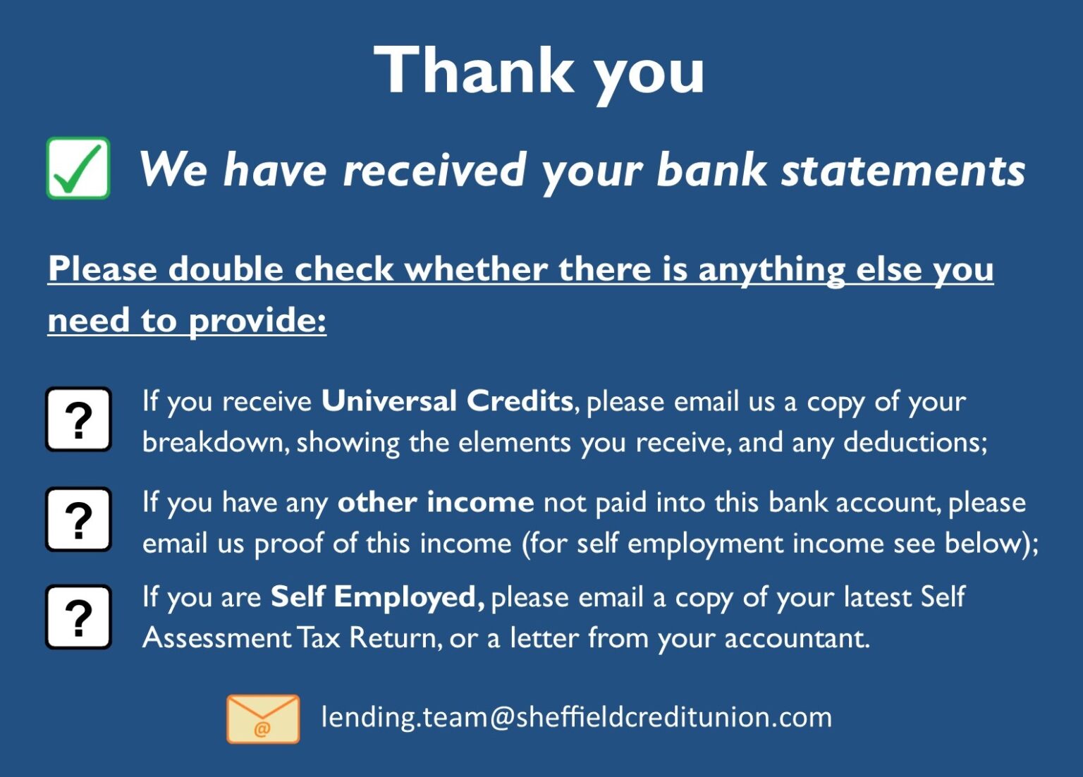 Update on your application: - Sheffield Credit Union
